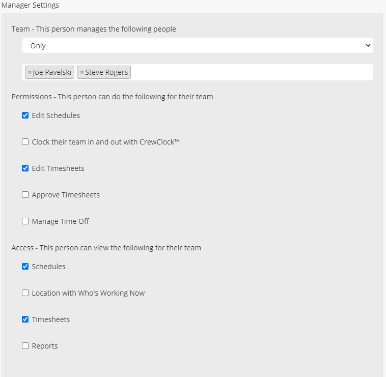 Using Roles, Work, and Manager Settings